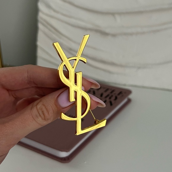 Accessories | Ysl Gold Logo Brooch | Poshmark